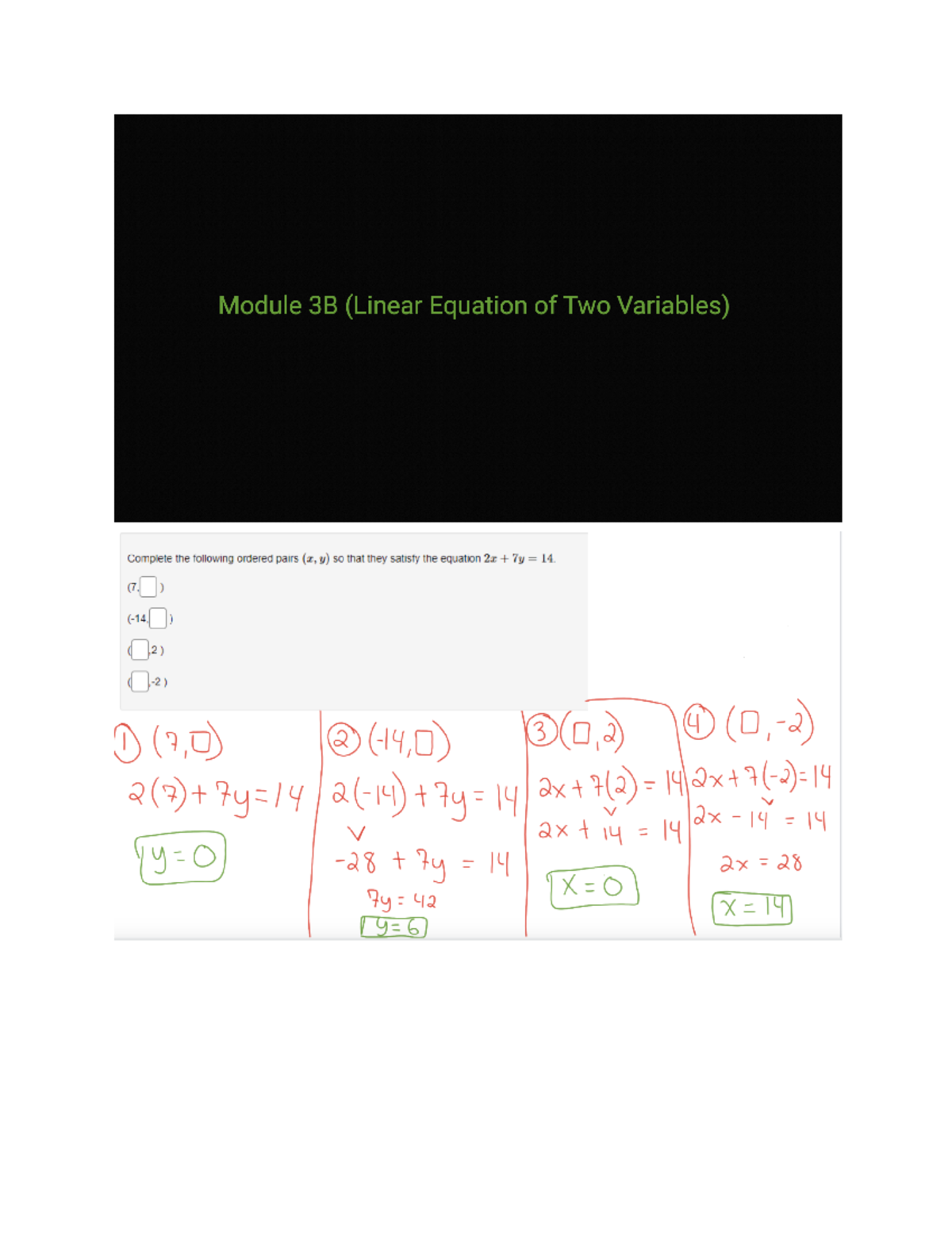 (Module 3B) Linear Equation of Two Variables - (7 ) ) 2) D(7,0) 2 3 (0 ...