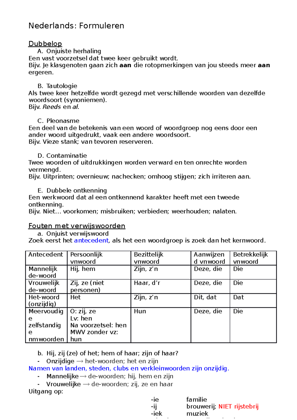 Nederlands formuleren - Nederlands: Formuleren Dubbelop A. Onjuiste ...