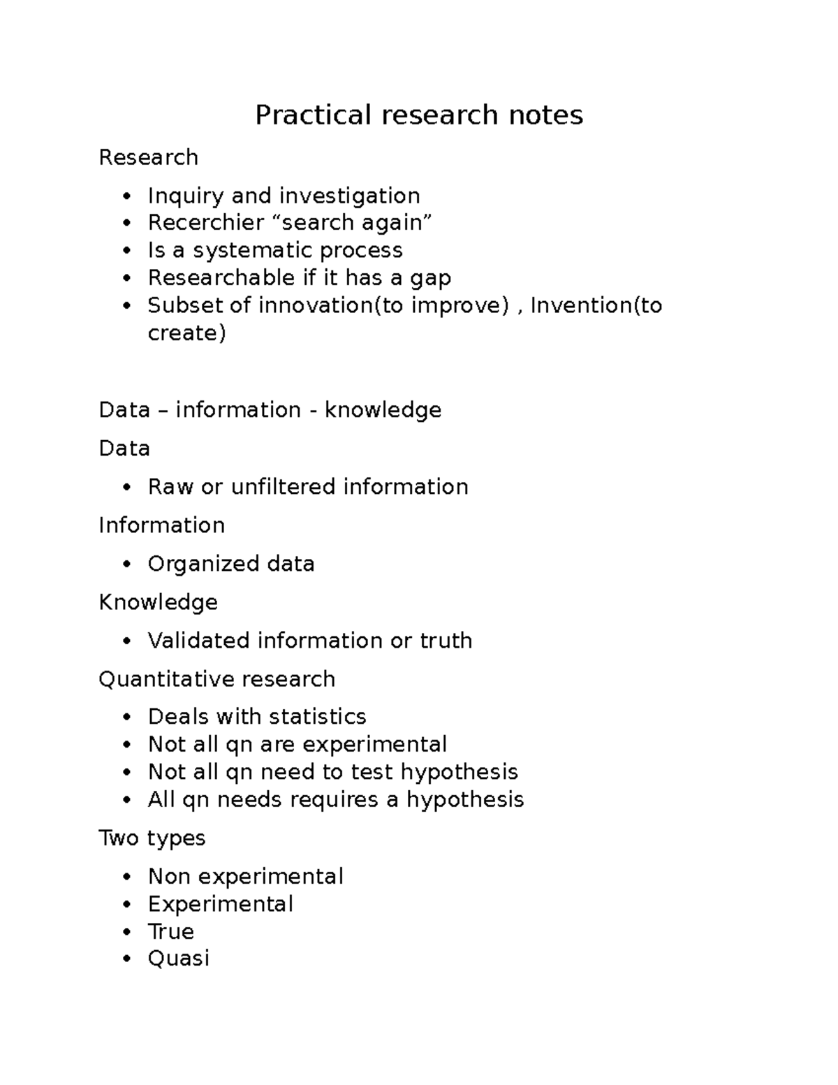Practical research notes - Practical research notes Research Inquiry ...