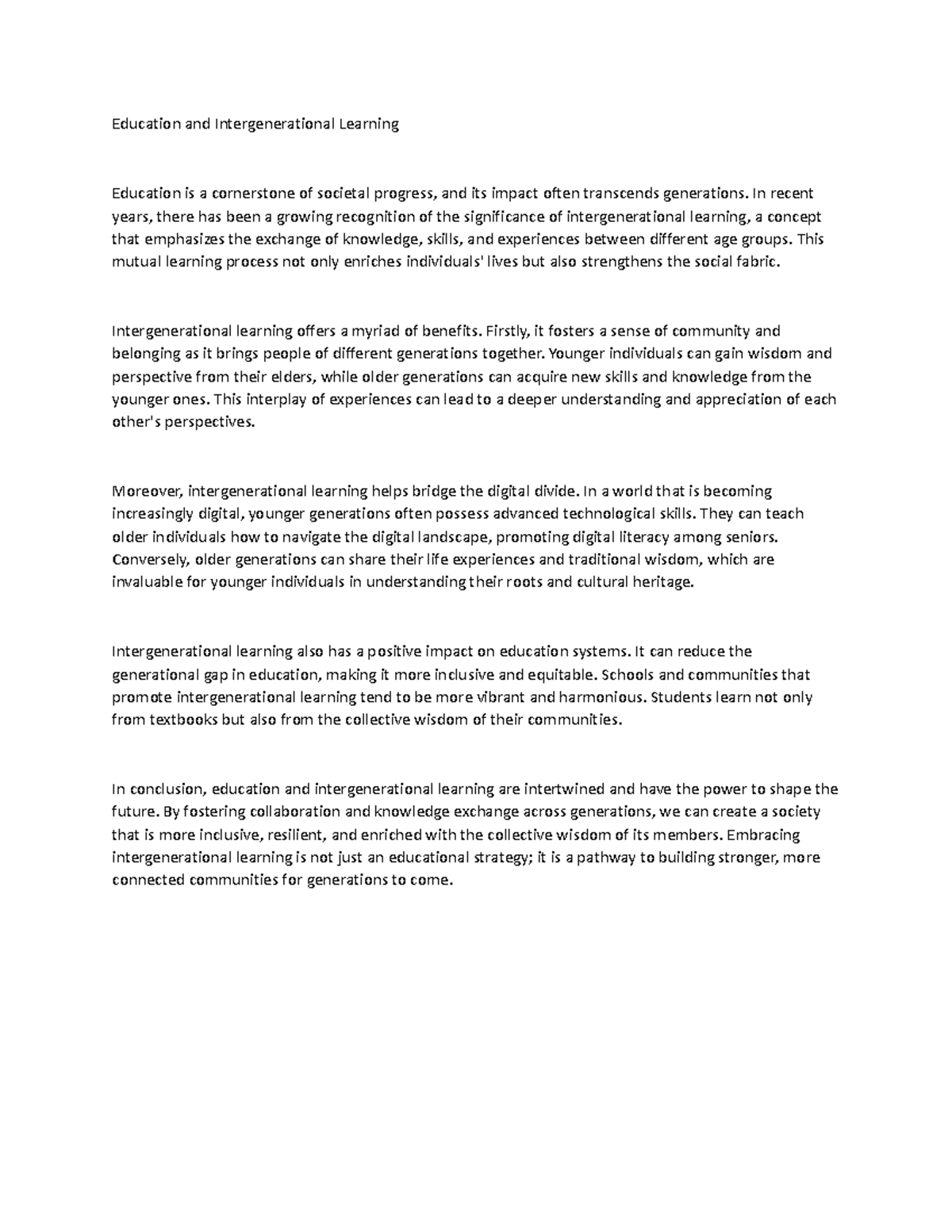 Education and Intergenerational Learnin 1 - Education and ...