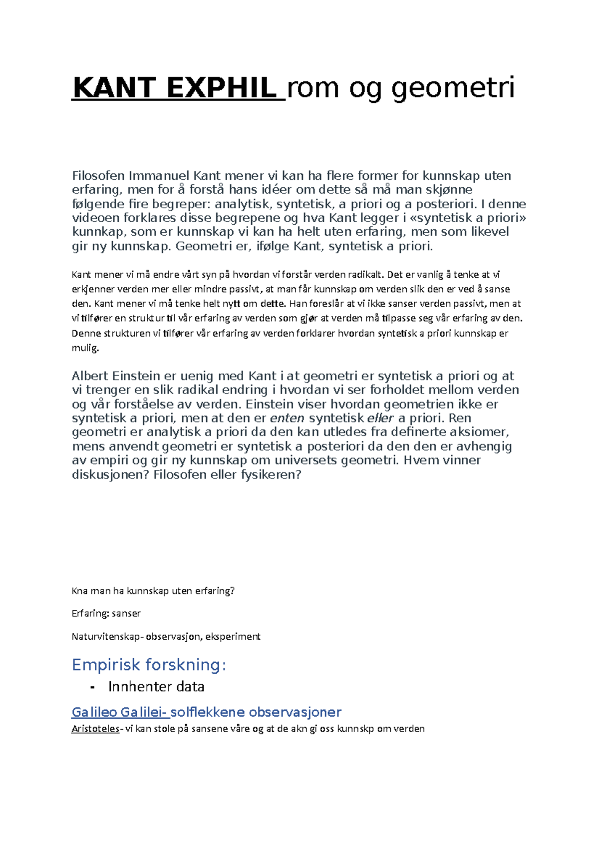 KANT Exphil rom og geometri - KANT EXPHIL rom og geometri Filosofen ...