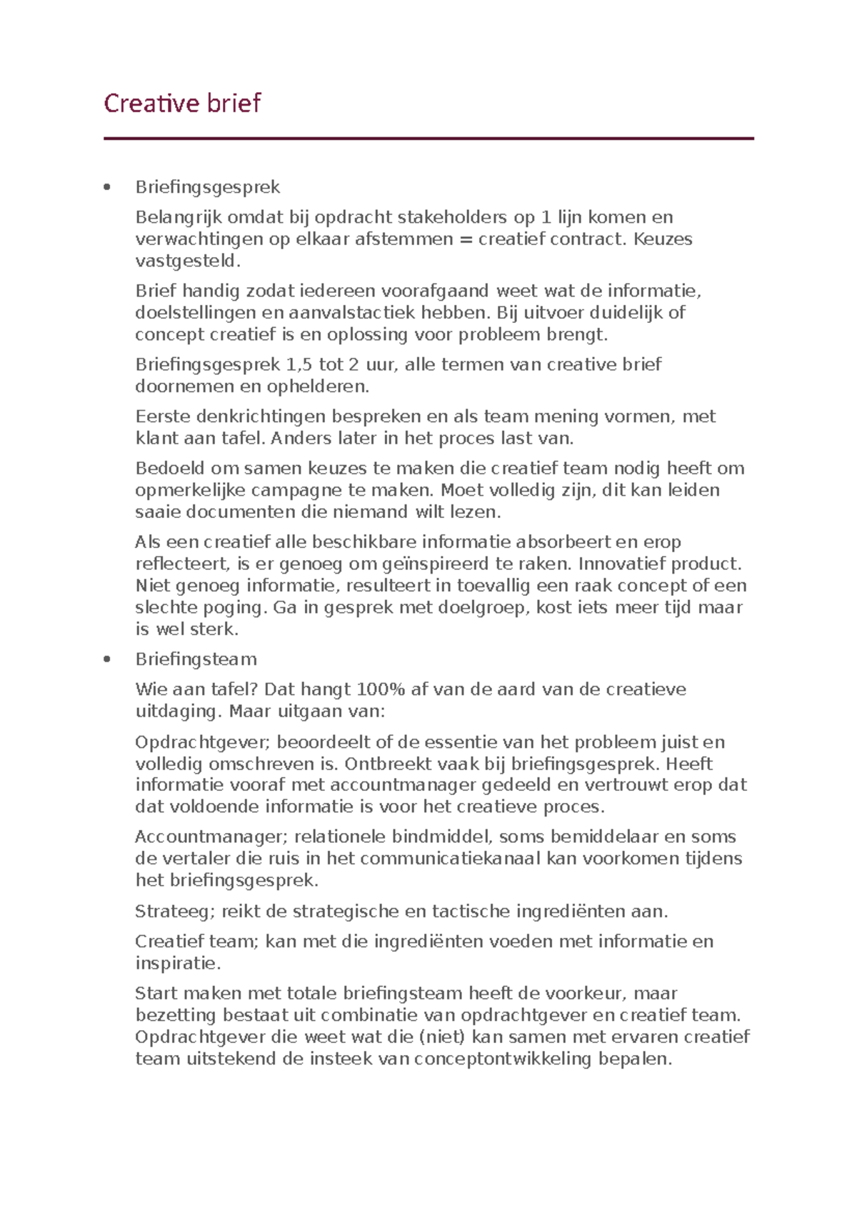 Creative brief samenvatting - Creative brief Briefingsgesprek ...