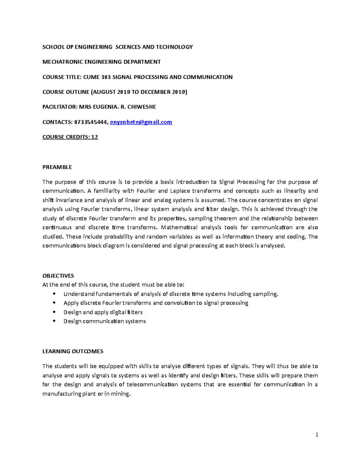 Spc course outline topics to follow in semester - Microcontroller and microprocessors - Studocu