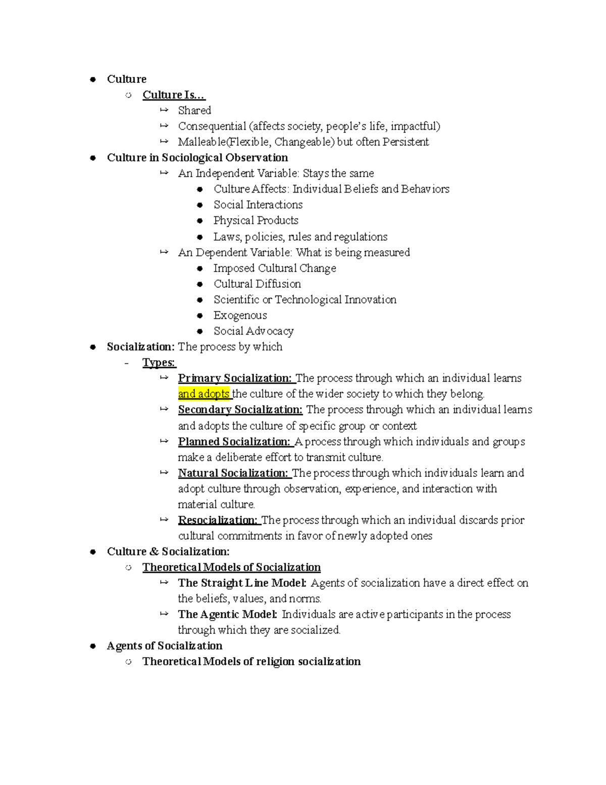 Intro Soc Unit 2 Notes - Culture Culture Is... ↦ Shared ↦ Consequential ...
