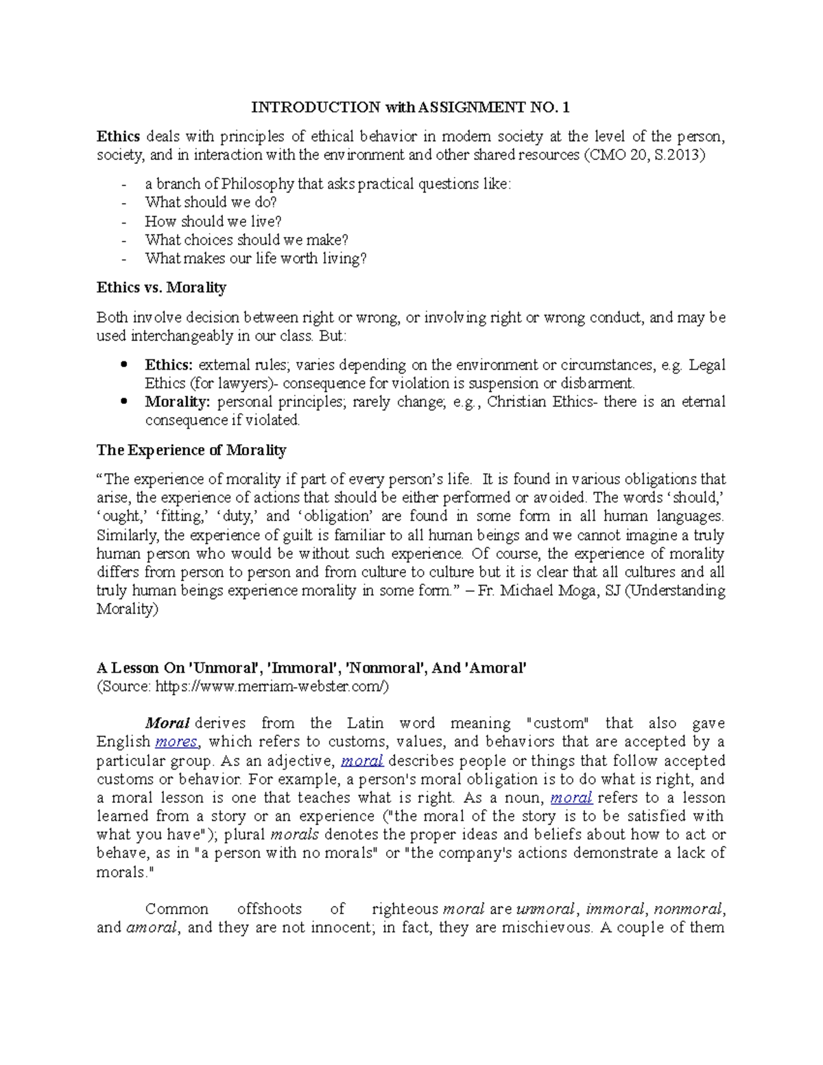 Notes 1. Intro with Assignment #1 - INTRODUCTION with ASSIGNMENT NO. 1 ...