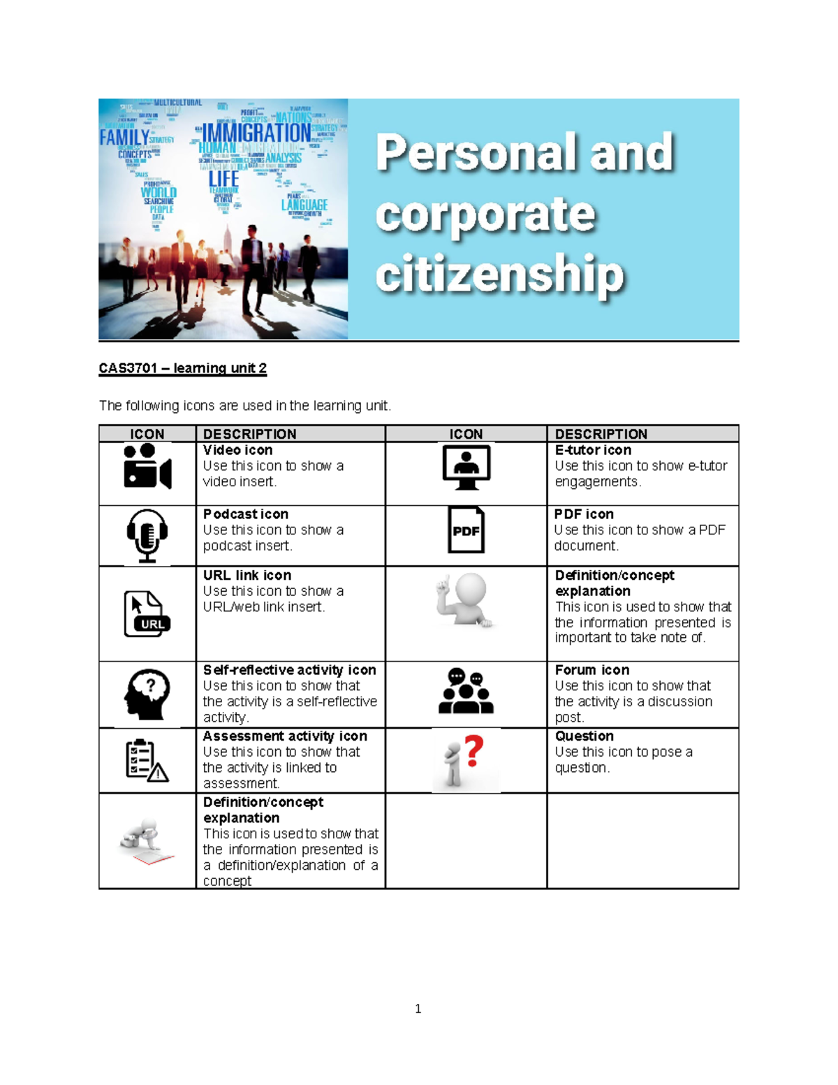Learning unit 2 - CAS3701 – learning unit 2 The following icons are ...