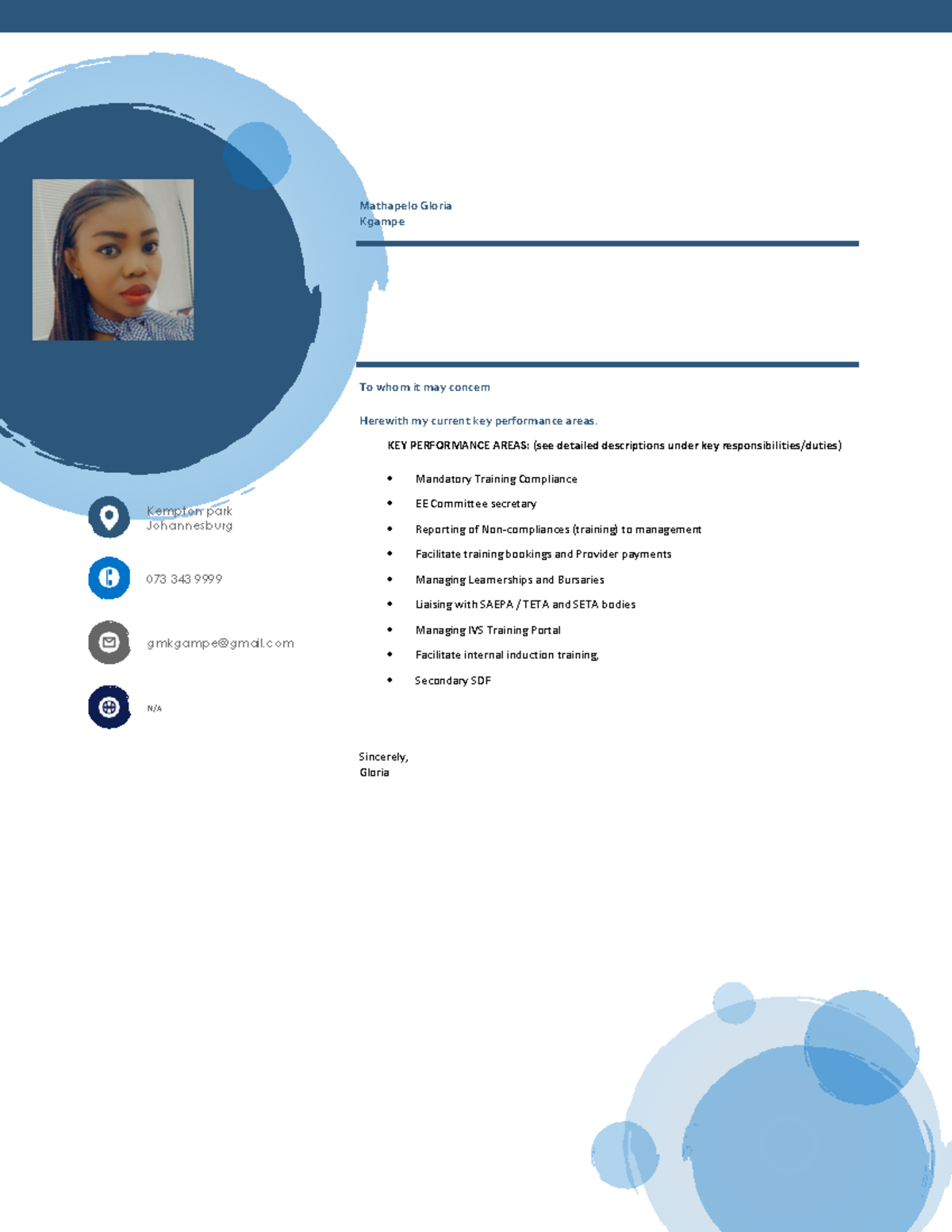 Cvmathapelogloriakgampe - Mathapelo Gloria Kgampe To whom it may ...