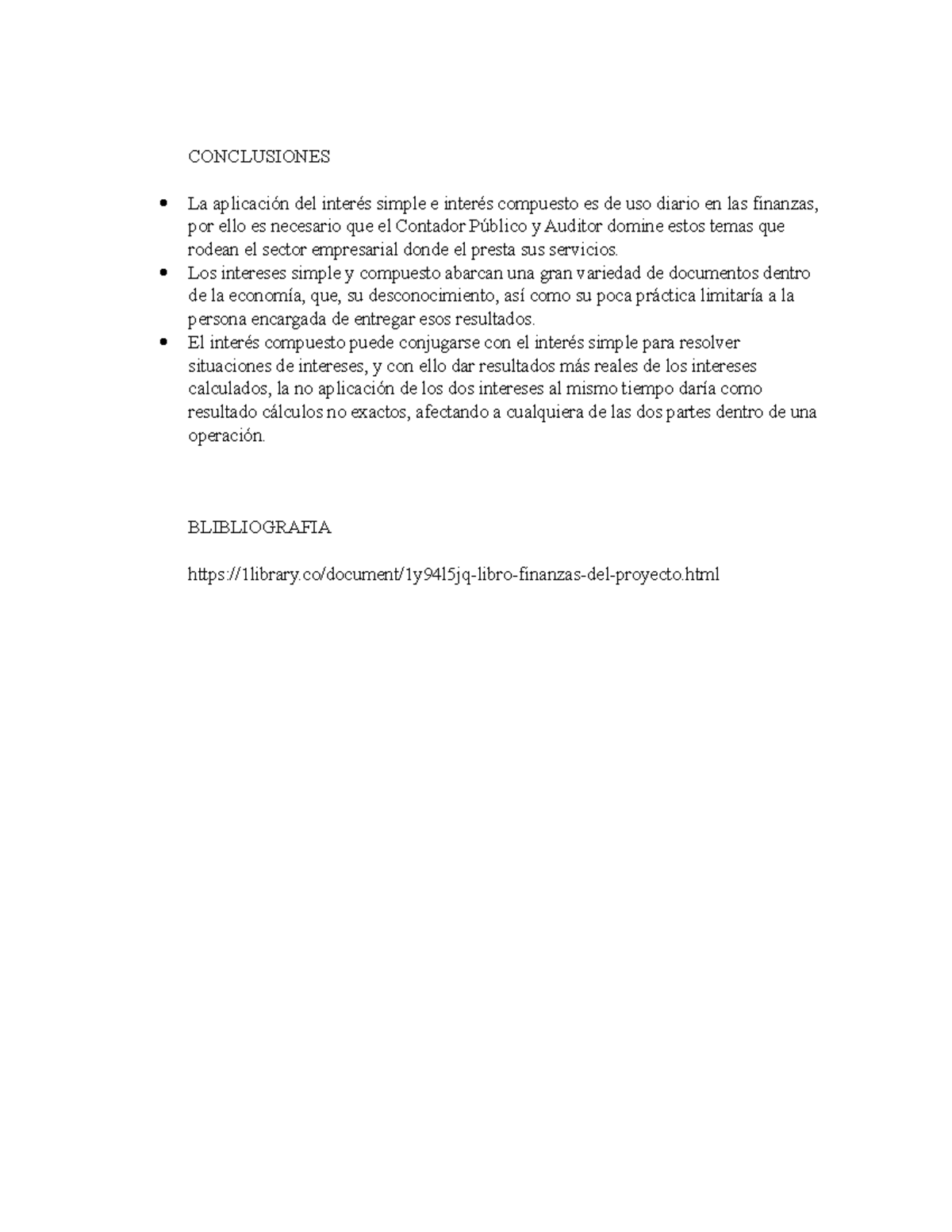 Conclusiones - CONCLUSIONES La aplicación del interés simple e interés ...