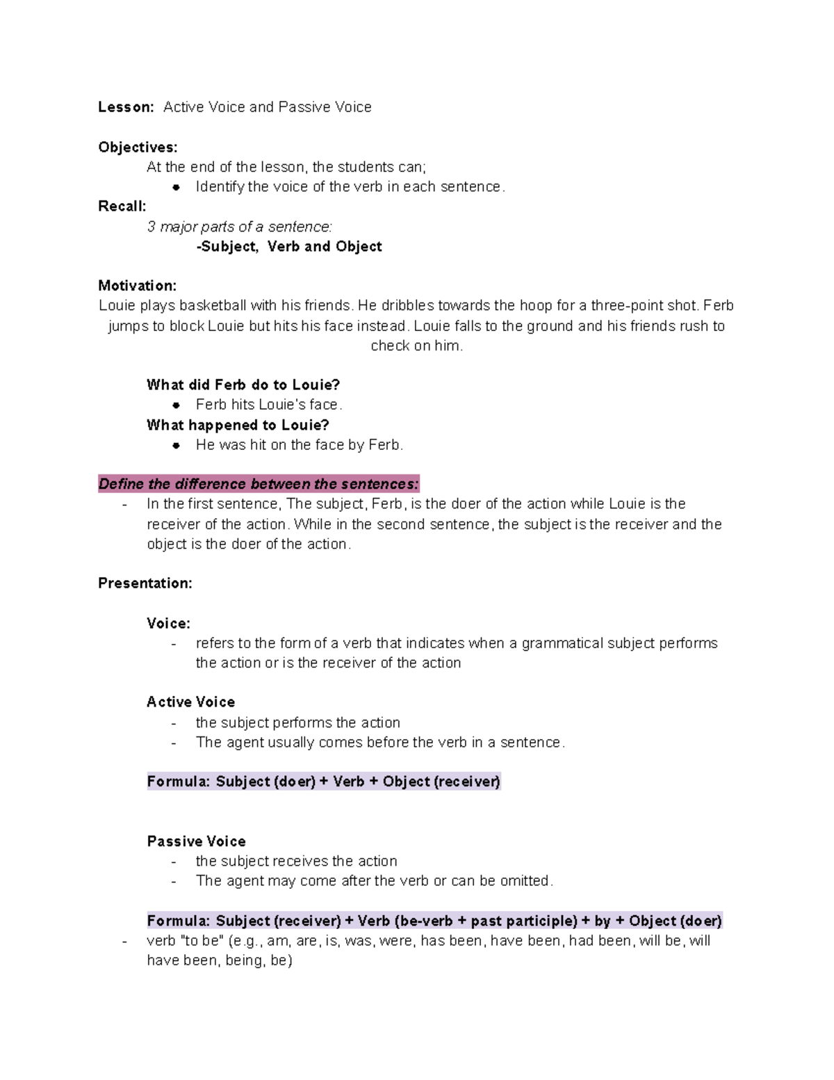 Lesson Active Voice and Passive Voice - Lesson: Active Voice and ...