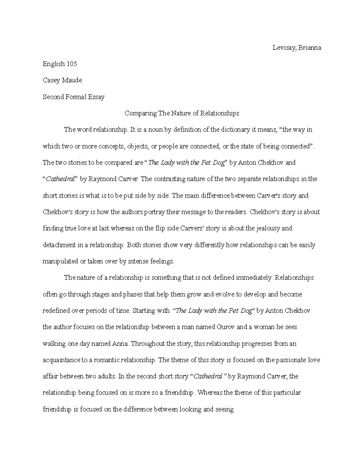 Comparing The Nature of Relationships Paper - Levisay, Brianna English ...