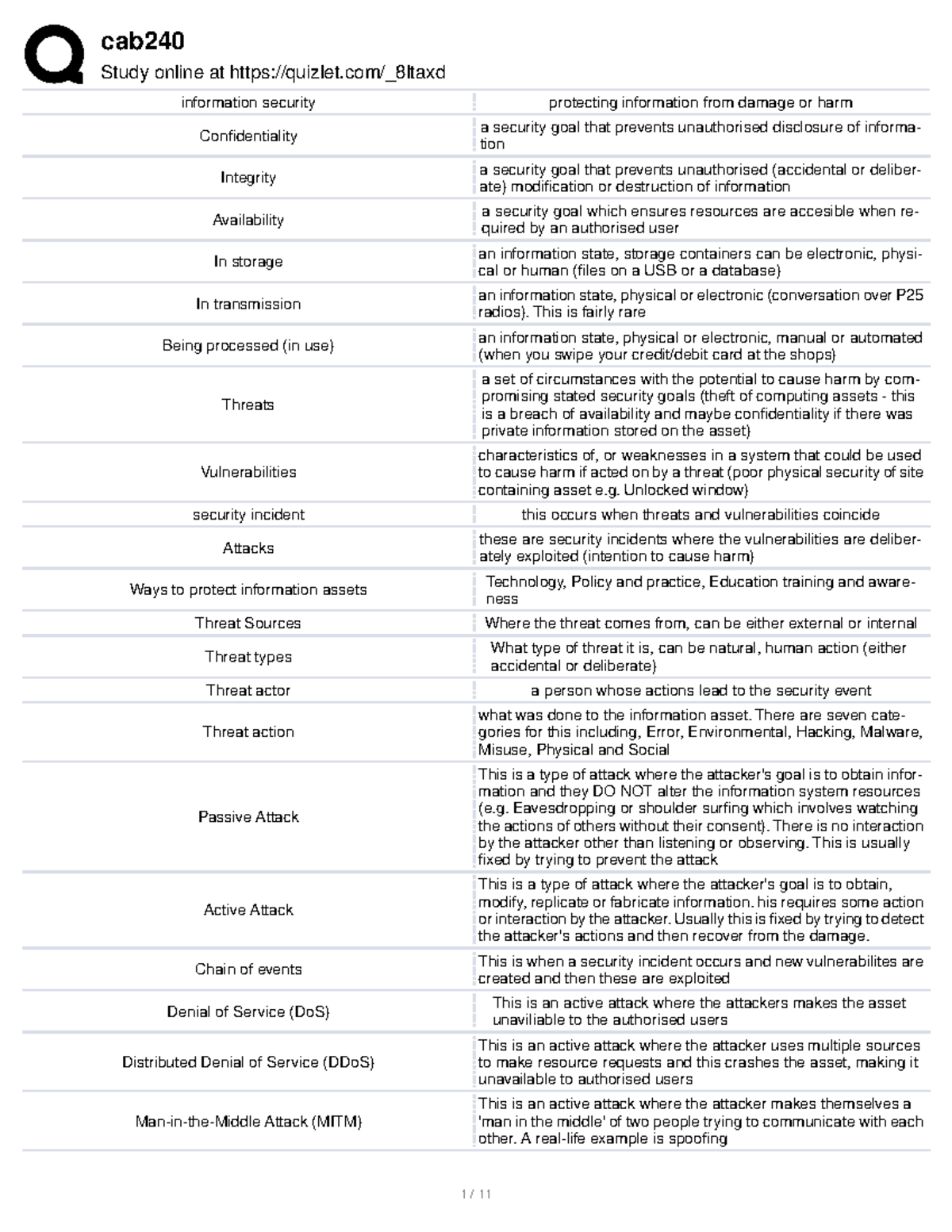Quizlet for CAB240 - Study online at quizlet/_8ltaxd information ...