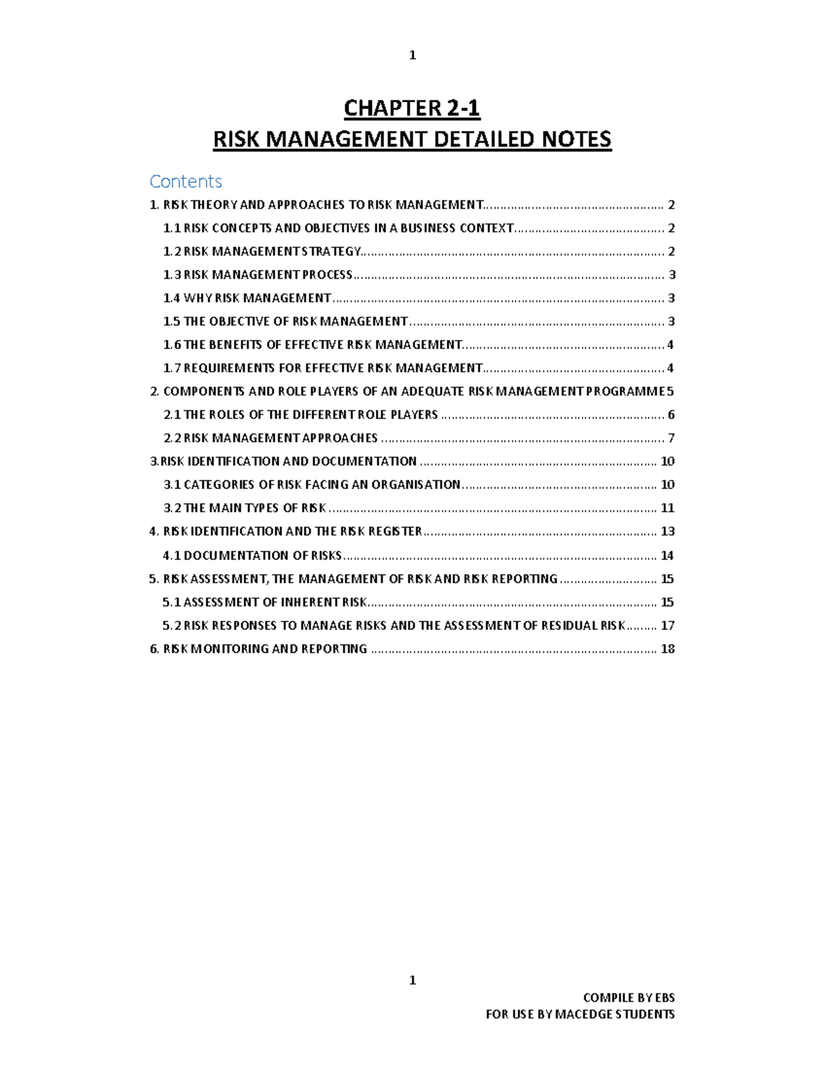 2-1 RISK Management Detailed Notes - COMPILE BY EBS RISK MANAGEMENT ...