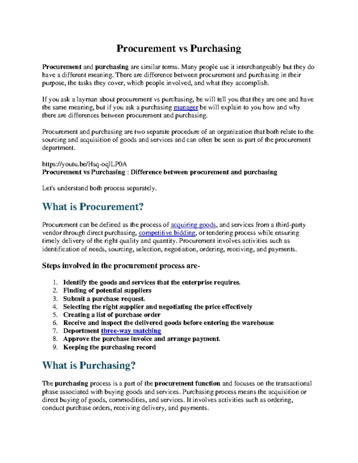 Procurement vs Purchasing - Procurement vs Purchasing Procurement and ...