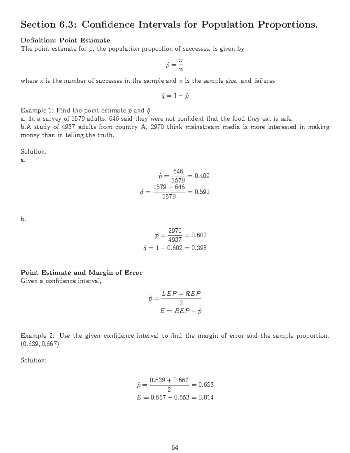 Math 1342 - Section 6.3 - Section 6: Confidence Intervals for Population Proportions. Definition ...