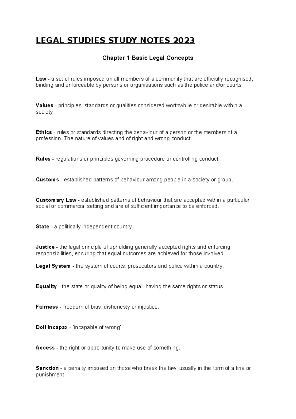 Legal Studies Study Notes 2023 - LEGAL STUDIES STUDY NOTES 2023 Chapter ...