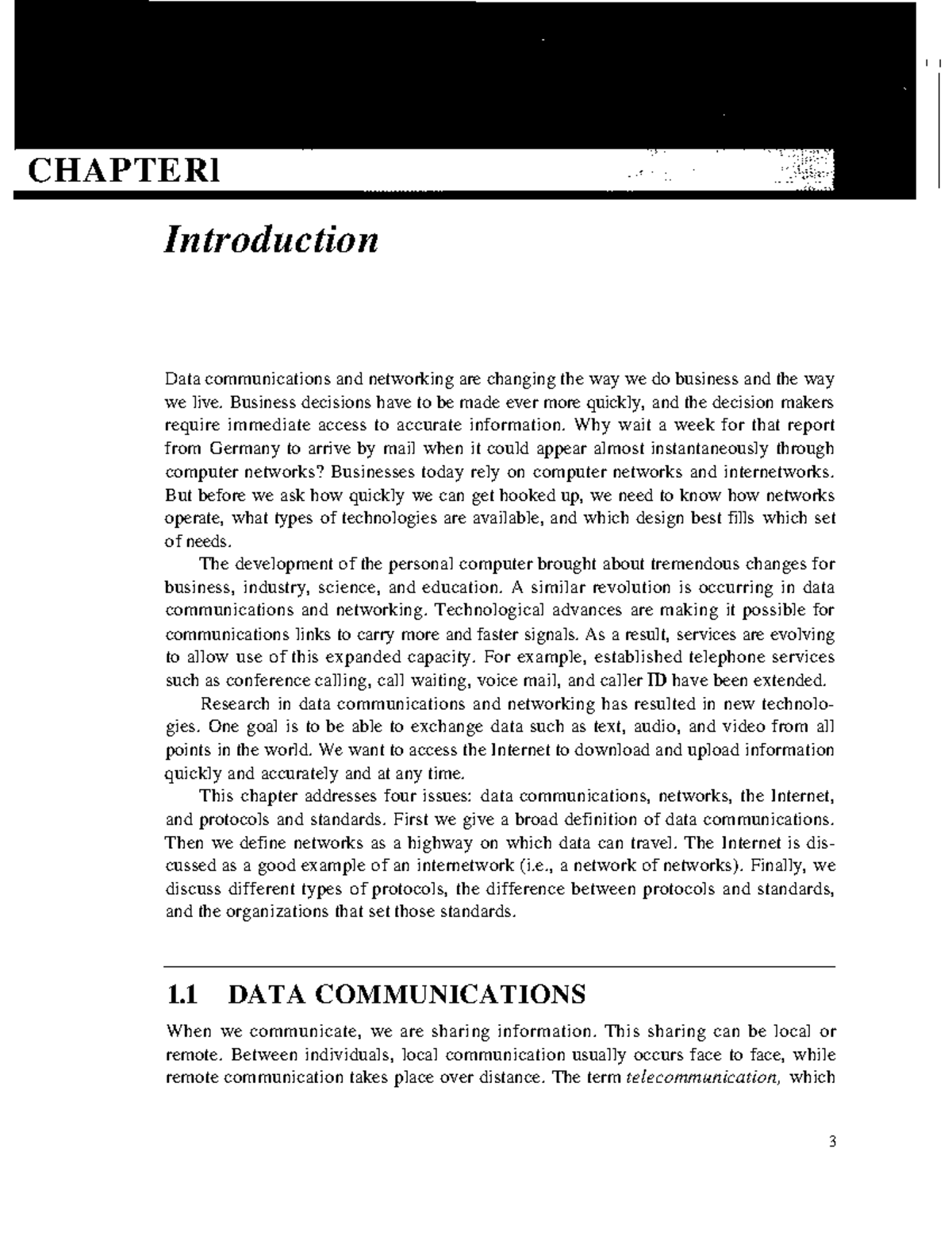 Chapter 1 Data Communications Networking Chapterl Introduction Data Communications And