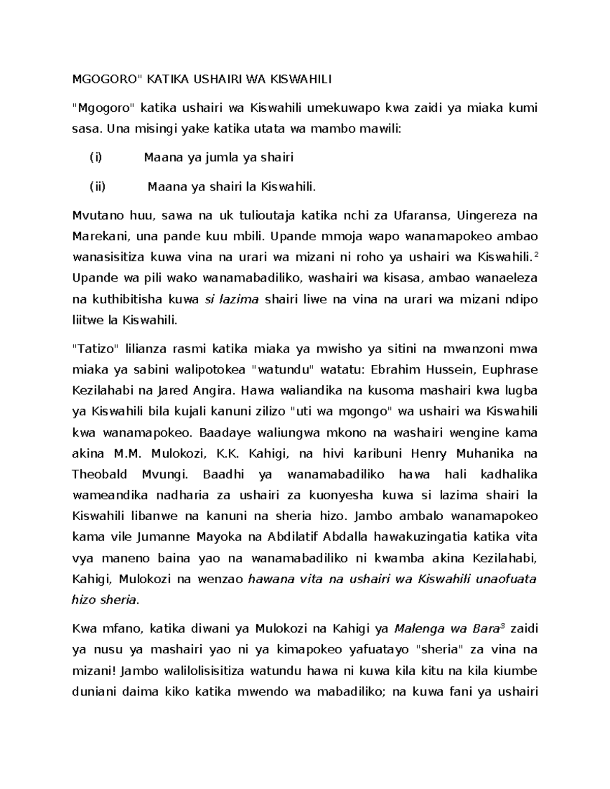 Mgogoro W Ushairi - MGOGORO" KATIKA USHAIRI WA KISWAHILI "Mgogoro ...