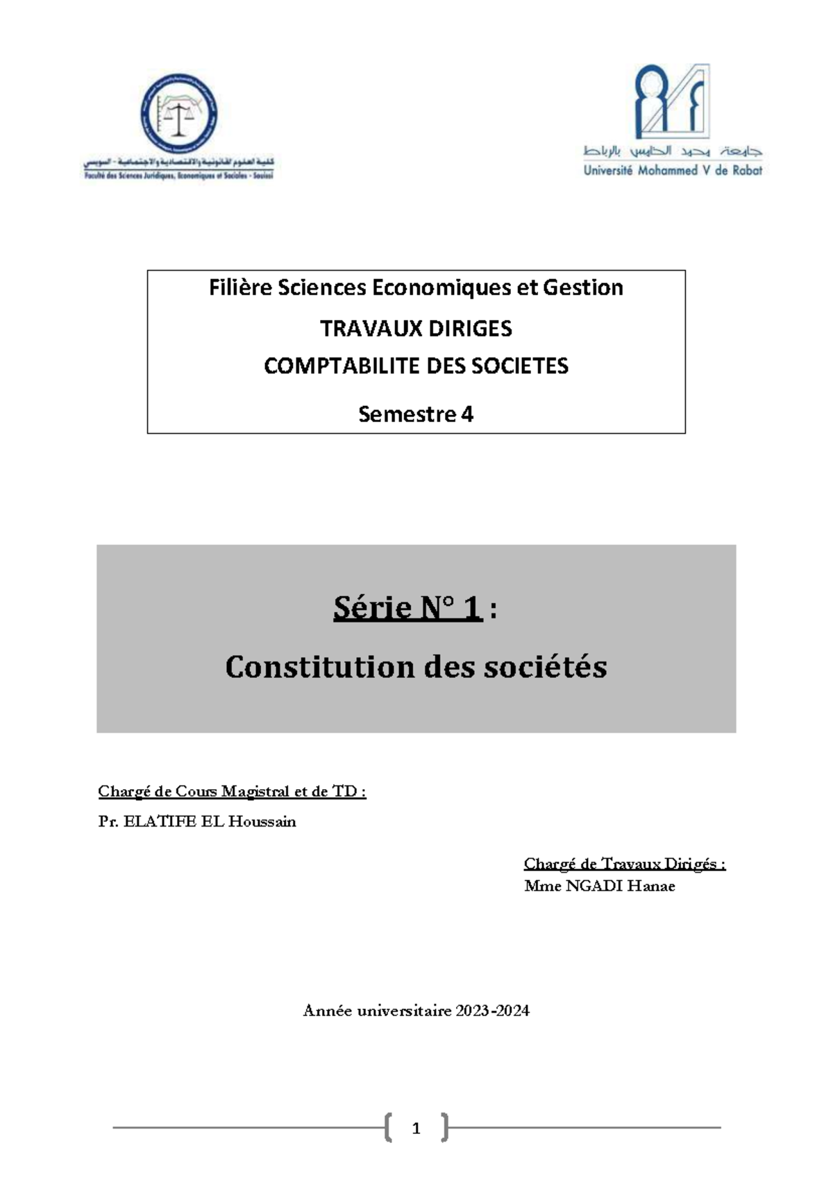 TD1-Comptabilité des société 2024 - Chargé de Cours Magistral et de TD ...