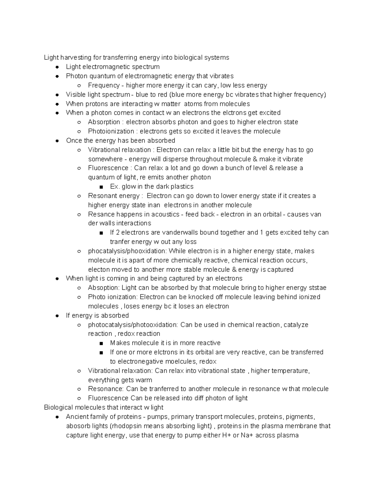 Cell lecture 3/24 - Light harvesting for transferring energy into ...