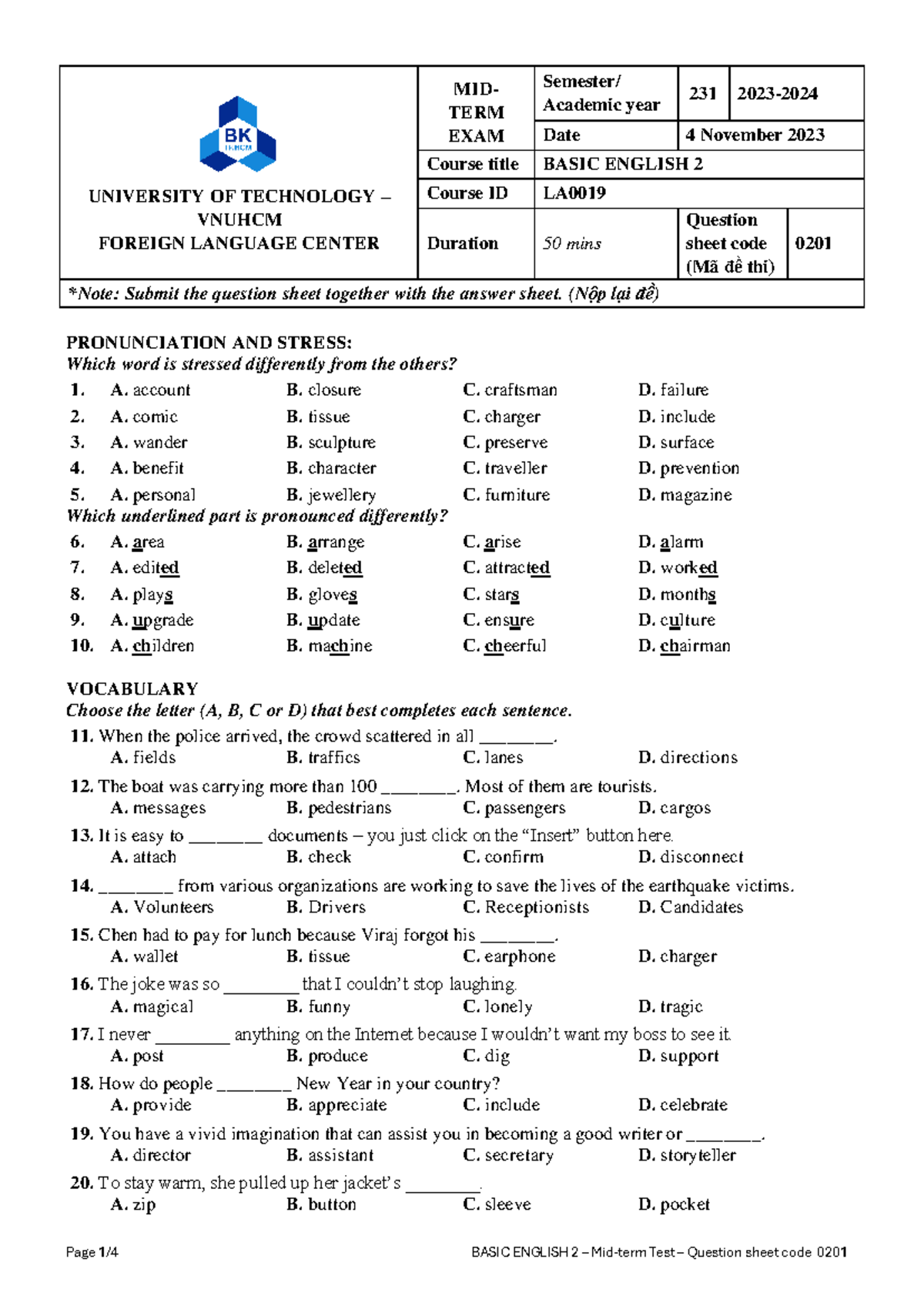AVCB2 MID Sample - unit7 - UNIVERSITY OF TECHNOLOGY – VNUHCM FOREIGN ...