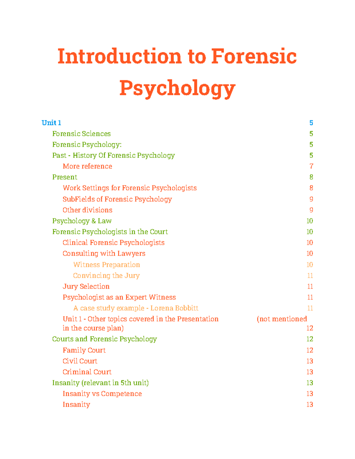 Introduction to Forensic Psychology Notes - Introduction to Forensic ...