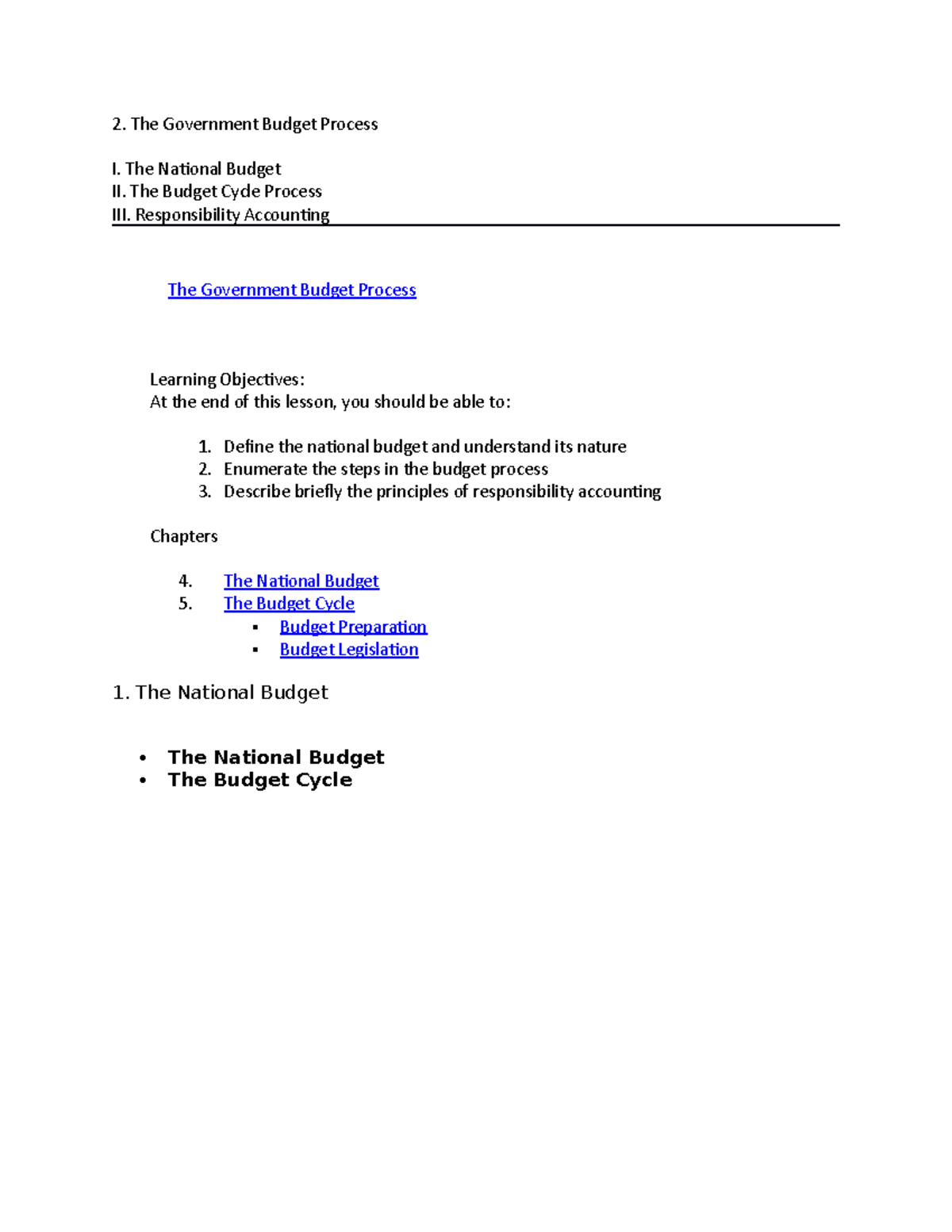 2. The Government Budget Process - The Government Budget Process I. The ...