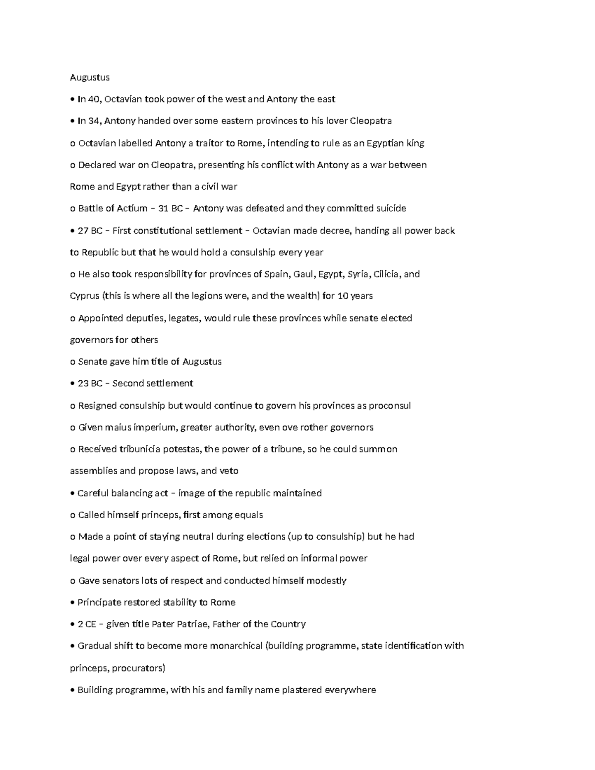 Augustus - NOTES - Augustus In 40, Octavian took power of the west and ...