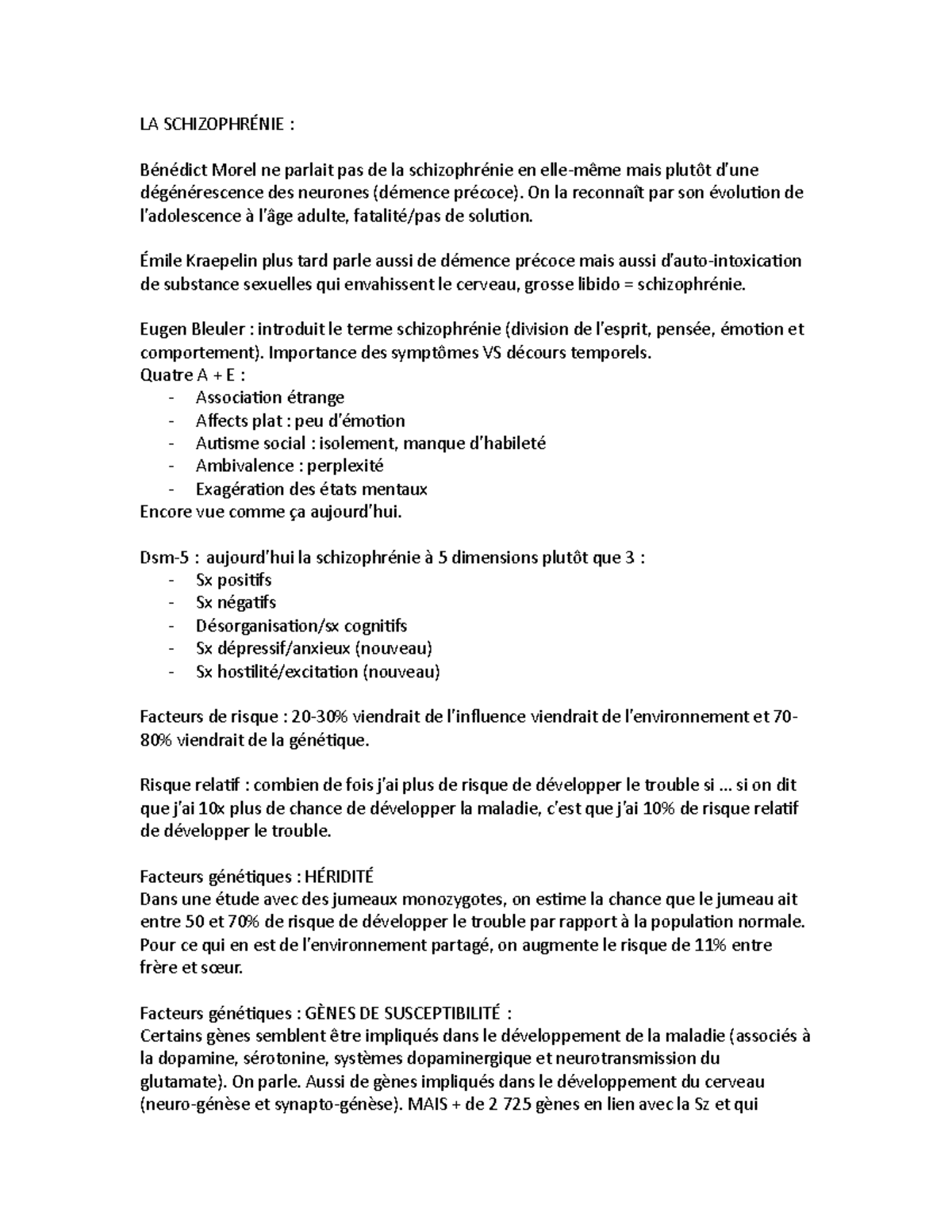 Résumé examen 1 : cours 3 de 3 - LA SCHIZOPHRÉNIE : Bénédict Morel ne ...