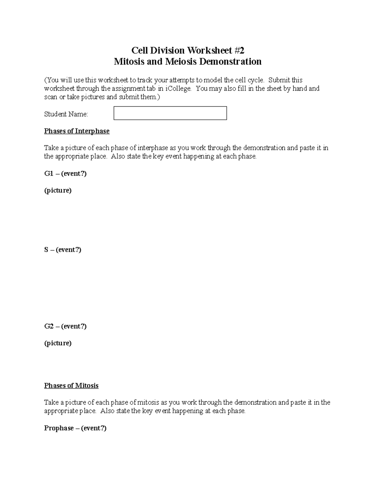 Celldivisionworksheet 2 - Cell Division Worksheet Mitosis and Meiosis ...