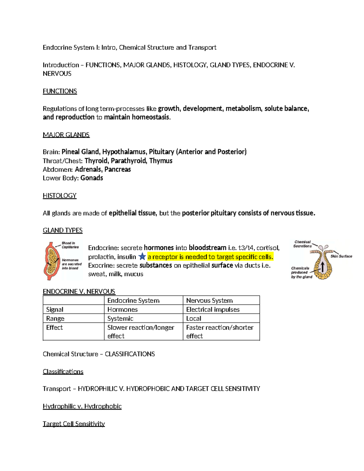 Study Guide Endocrine - Endocrine System I: Intro, Chemical Structure ...