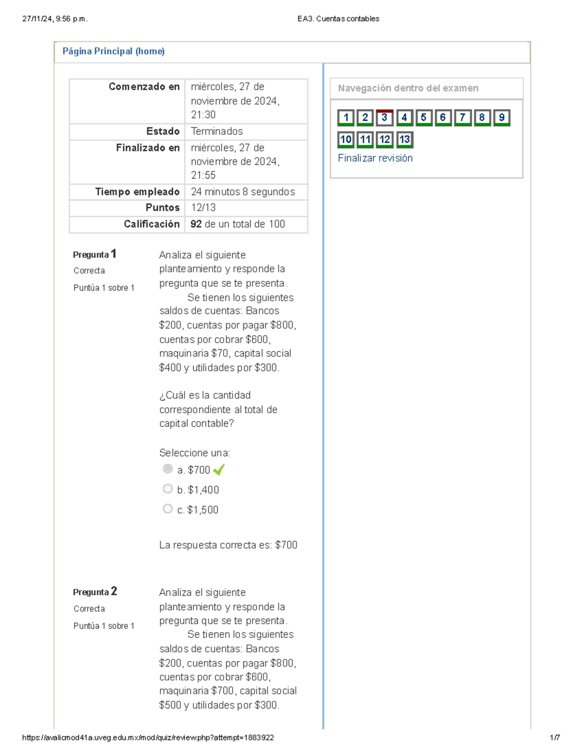 EA3. Cuentas contables - Página Principal (home) Pregunta 1 Correcta ...