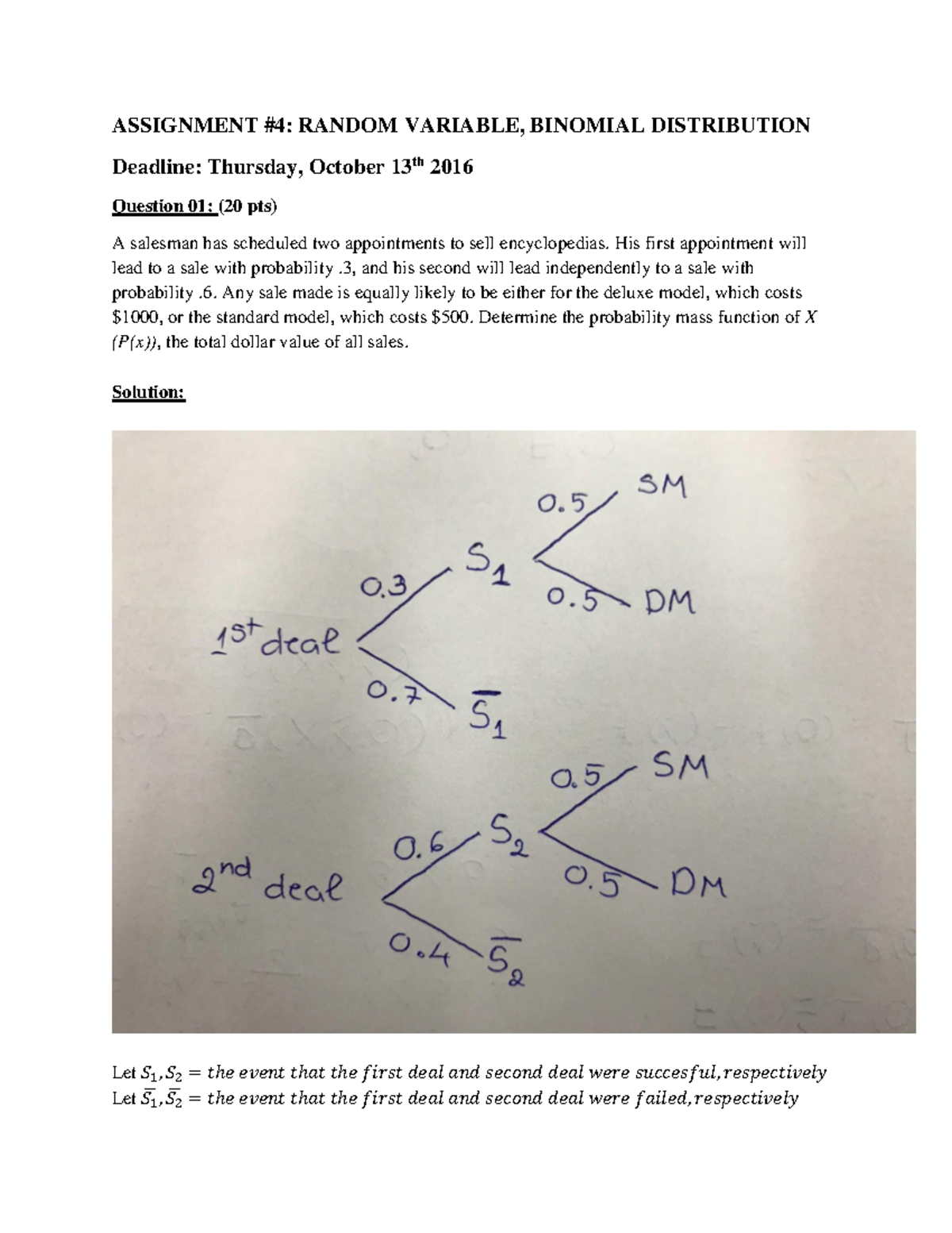 Assignment 4 - Chapter 03 - Solution - ASSIGNMENT #4: RANDOM VARIABLE ...