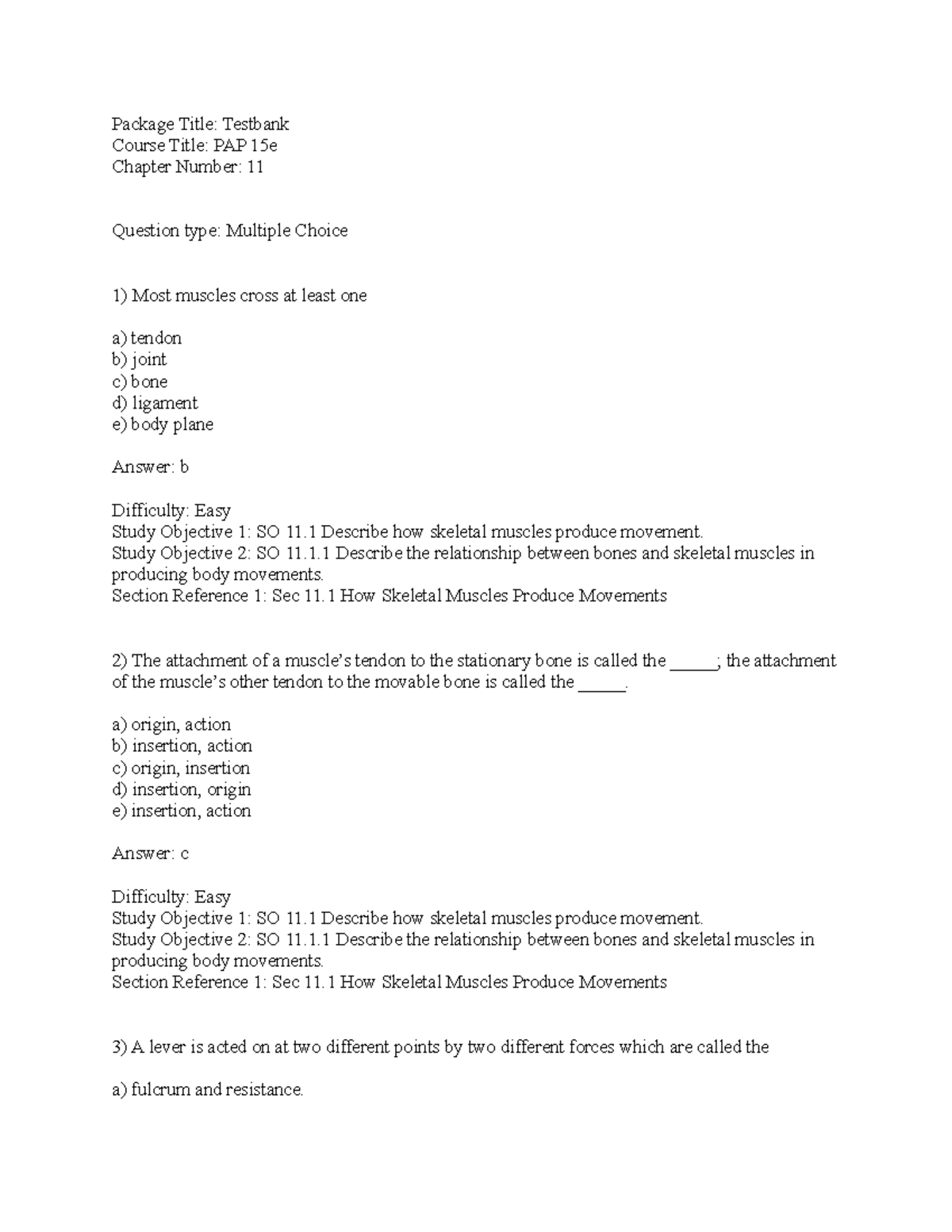 Sample/practice exam 2018, questions and answers - Package Title ...