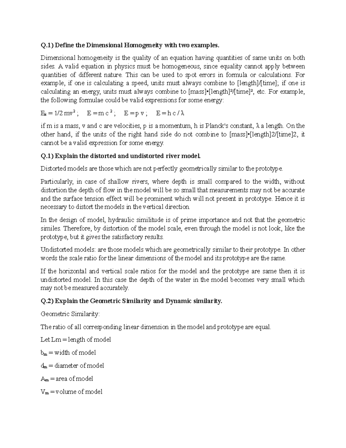 HHM-solution-A - Lecture notes 1 - Q) Define the Dimensional ...