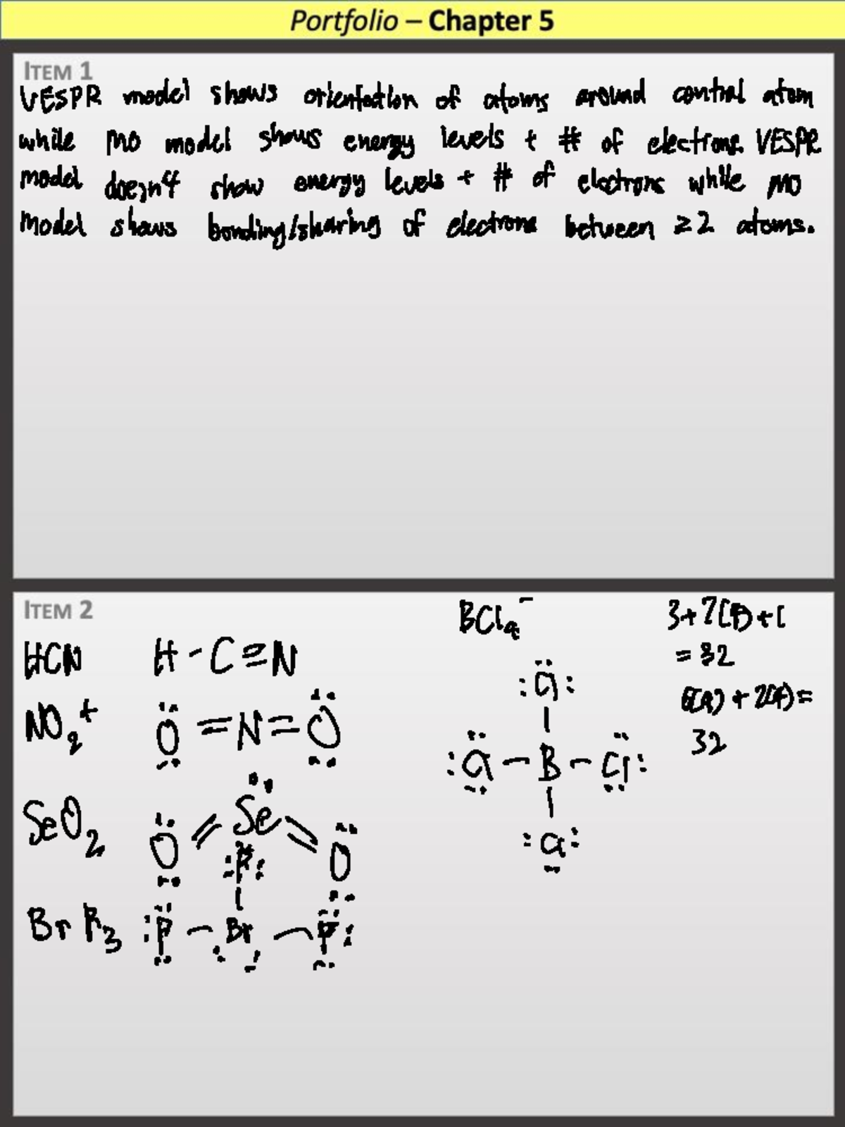 Ch 5-8 Portfolio - VESPR model shows orientation of atoms around ...