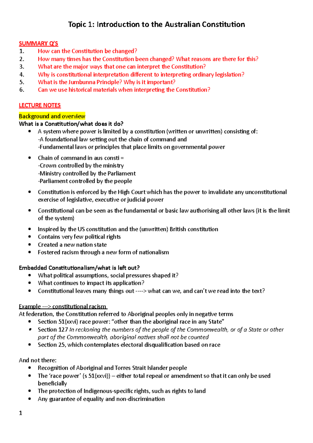 Topic 1 - Lecture - Topic 1: Introduction to the Australian ...