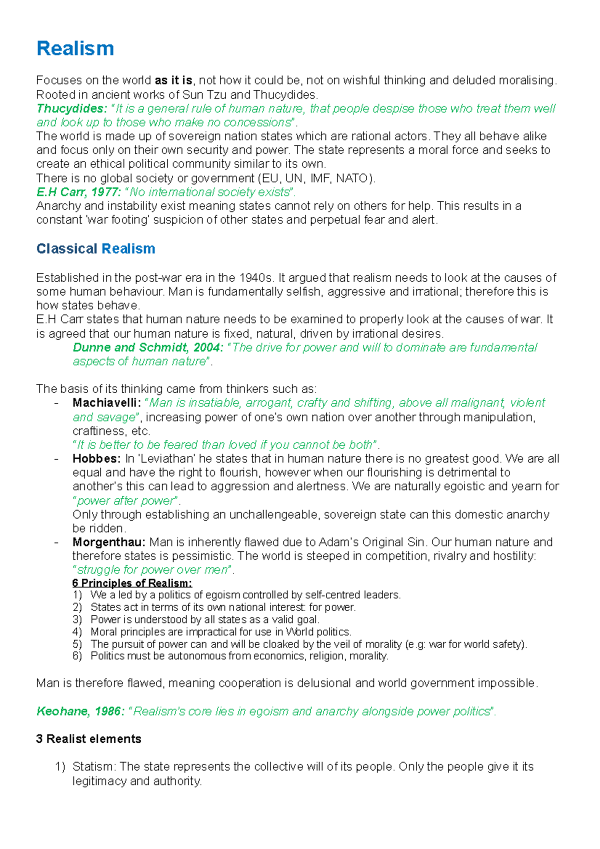 Realism - Lecture notes 5 - Realism Focuses on the world as it is, not ...