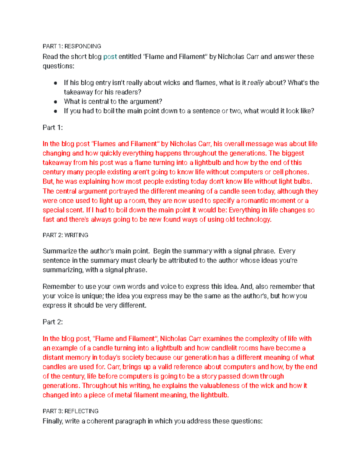 ENGL 101 Summarizing Badge - PART 1: RESPONDING Read the short ...