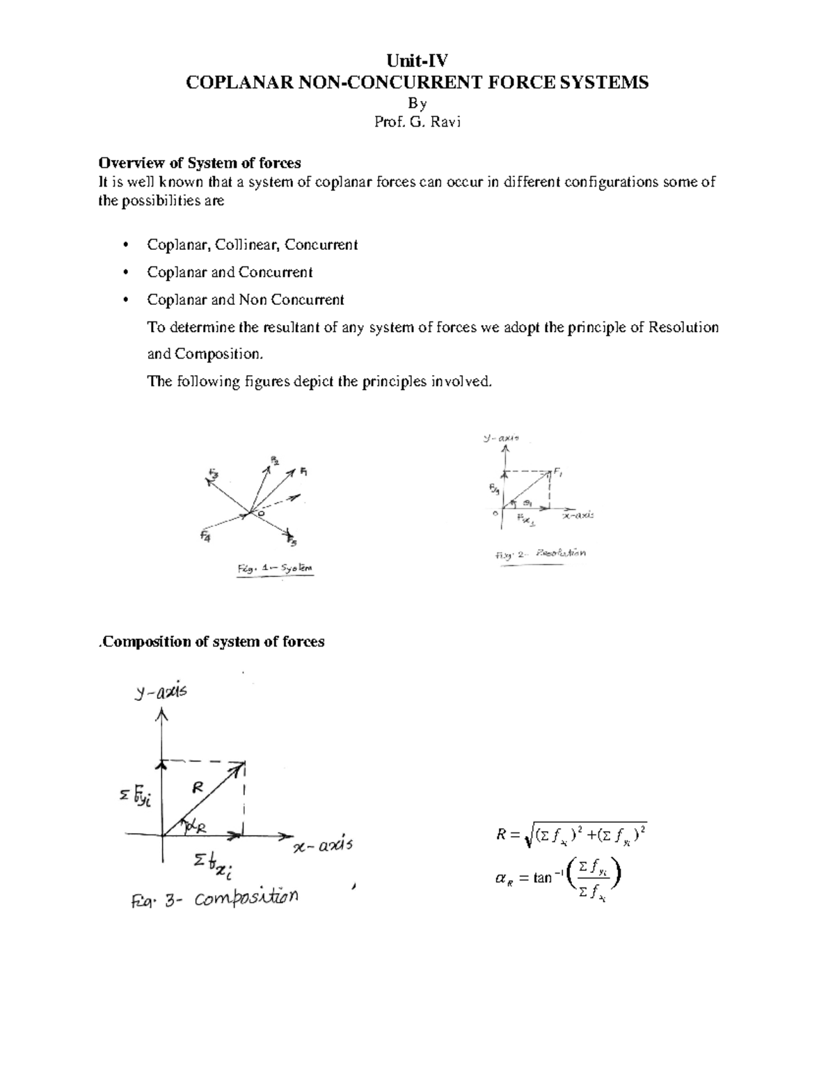 Concurrent forces project - Unit-IV COPLANAR NON-CONCURRENT FORCE ...