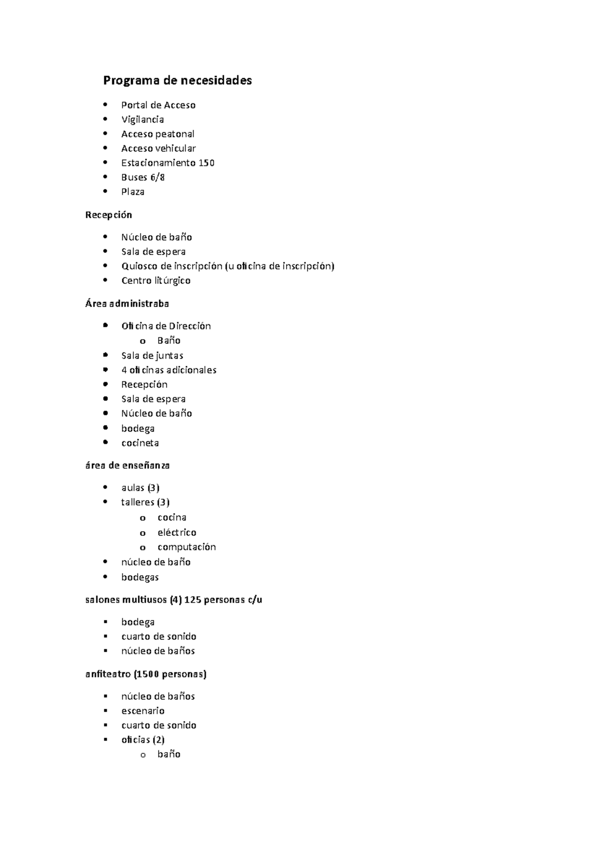 Programa de necesidades - Studocu