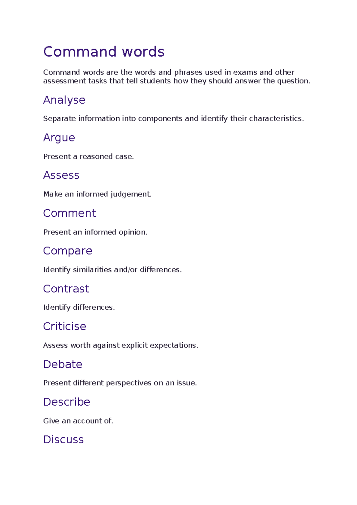 Command words - notes - Command words Command words are the words and ...
