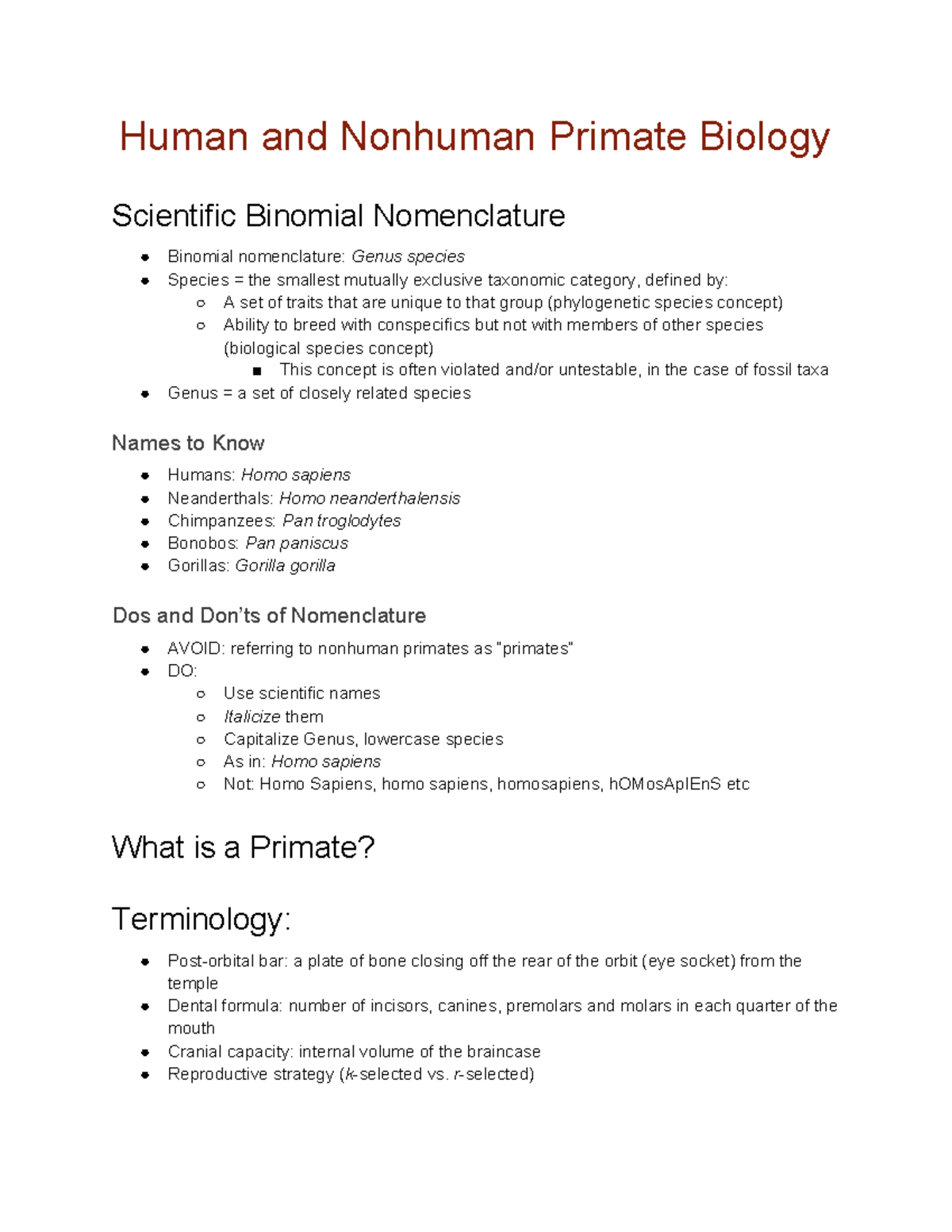 Human and Non-human Primate Biology - Human and Nonhuman Primate ...