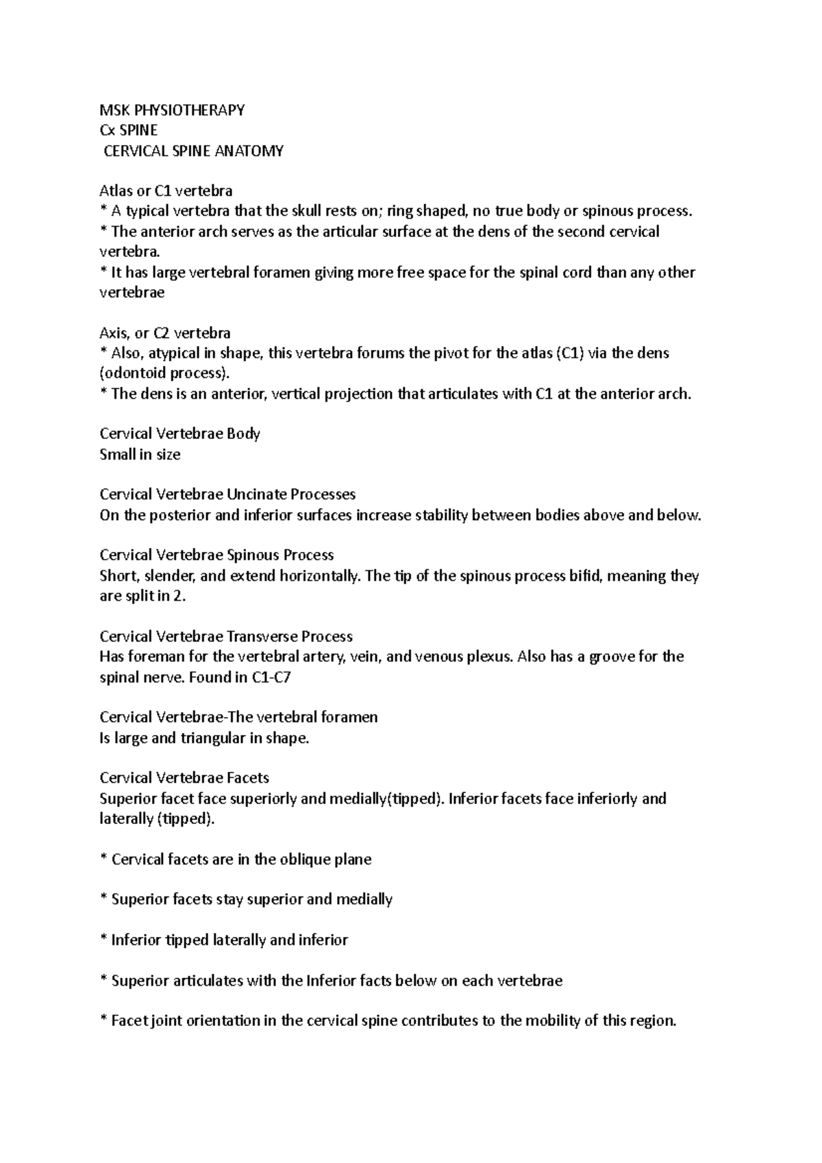 MSK Physiotherapy Cx Spine - MSK PHYSIOTHERAPY Cx SPINE CERVICAL SPINE ...