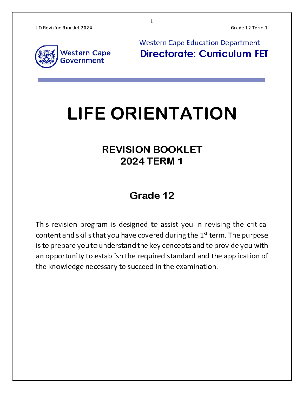 LO Gr 12 Revision Booklet T1 2024 - LO Revision Booklet 2024 Grade 12 ...