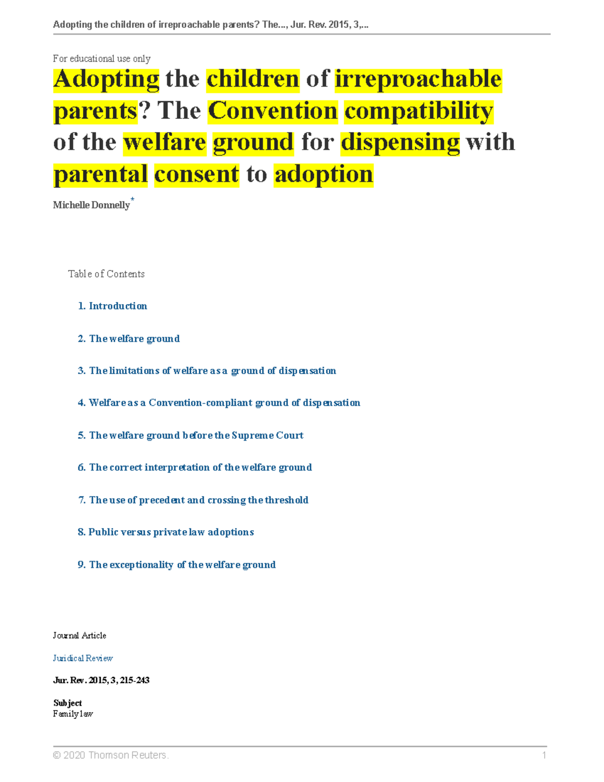 Adopting the children of irreproachable parents The Convention ...