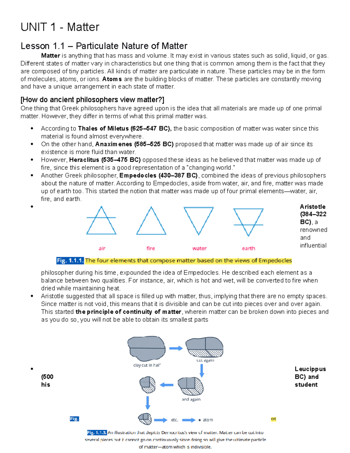 UNIT-1-Matter - chemistry - Lesson 1 – Particulate Nature of Matter Matter is anything that has ...