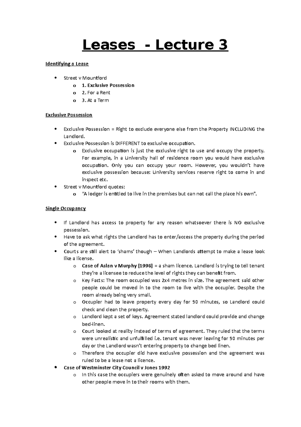3 - leases lecture 3 notes - Leases - Lecture 3 Identifying a Lease ...