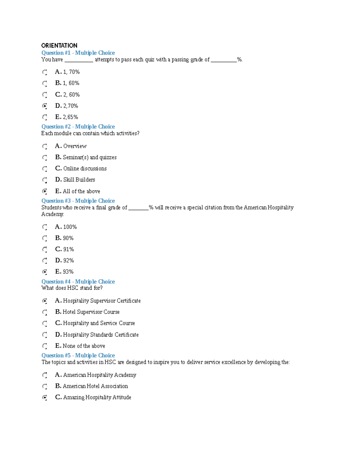 AHA HSC Midterm - answer - ORIENTATION Question #1 - Multiple Choice ...