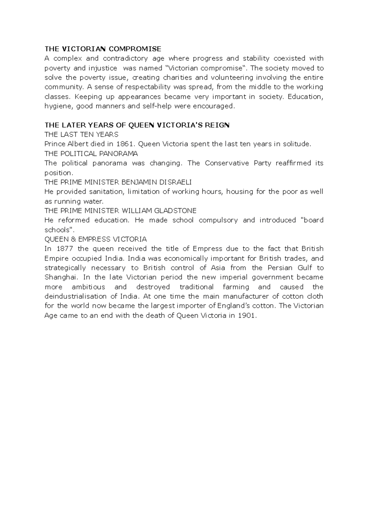 THE Victorian Compromise - Later Years - THE VICTORIAN COMPROMISE A ...