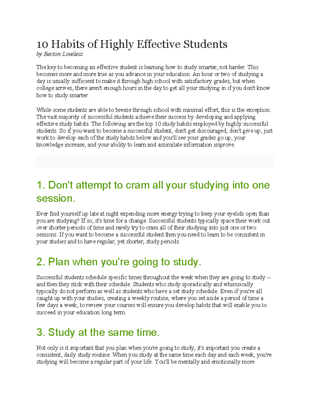 10 Habits of Highly Effective Students - This becomes more and more true as you advance in your ...